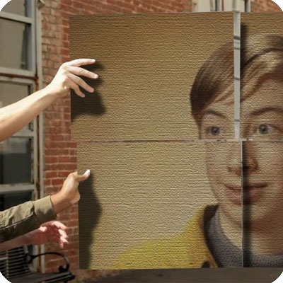 Photo effects. Hands hold a complex image