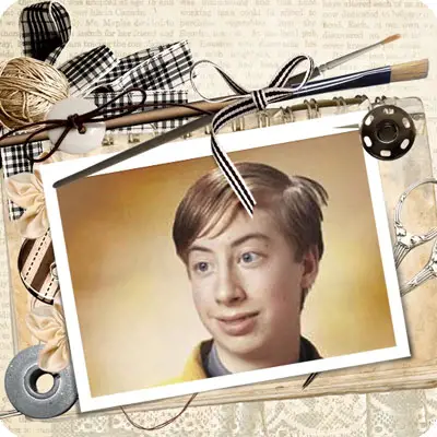 Photo effects. Scissors, thread and photo