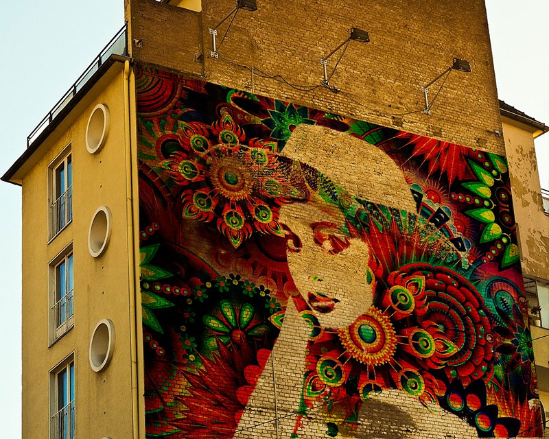 Photo effects. Bright graffiti on the building