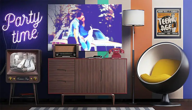 Photo effects. Retro style living room