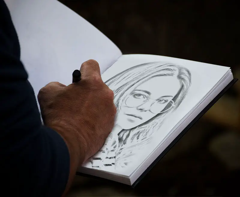 Photo effects. Drawing in notebook