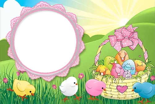 Photo frames. Cute Easter chickens and funny Easter eggs